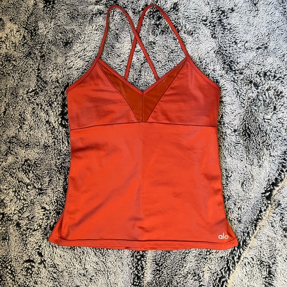 ALO Yoga | Tops | Alo Yoga Linear Bra Tank Sun Baked Glossy Red | Poshmark